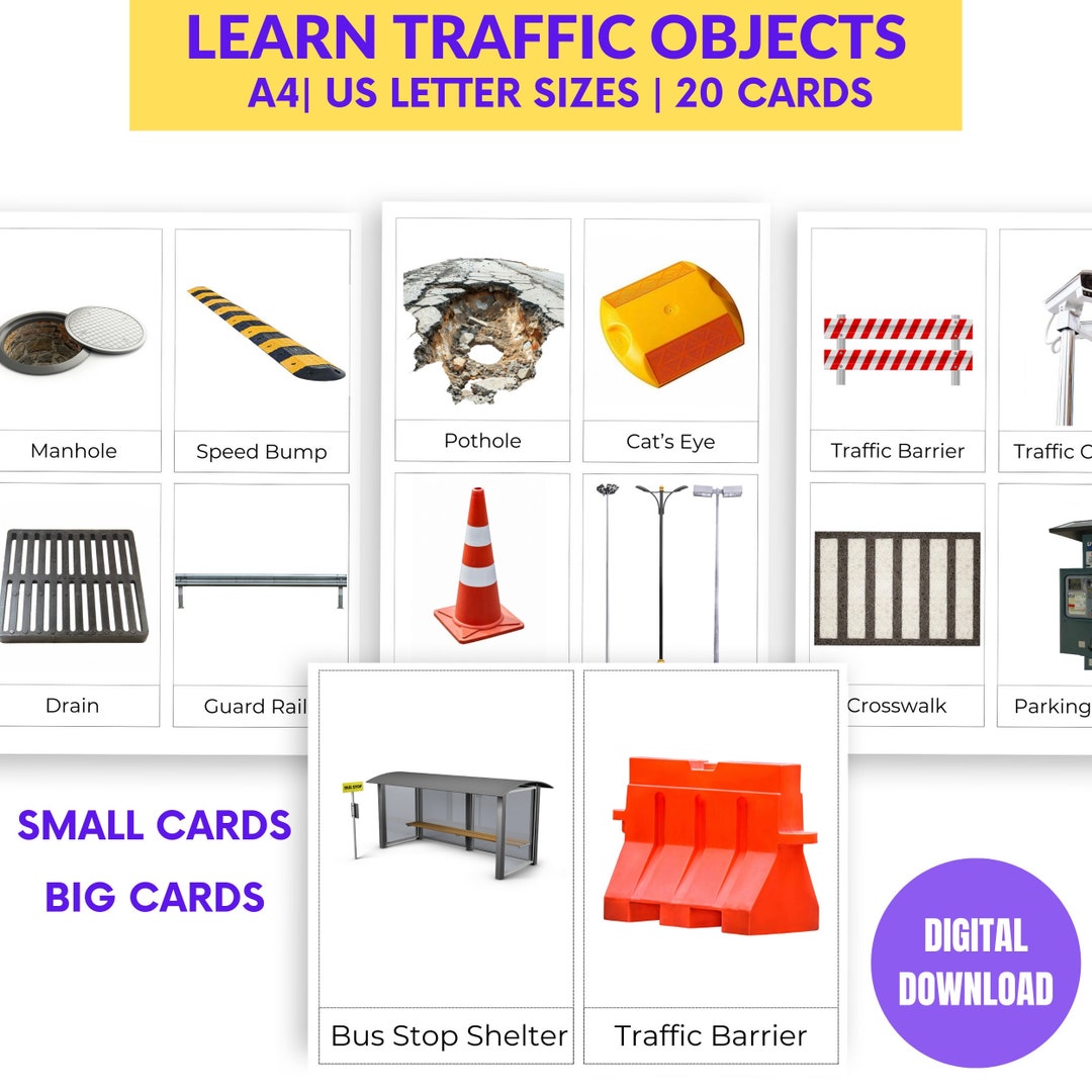 USA Traffic Objects Learning Flashcards Road Test Signs Printable ...