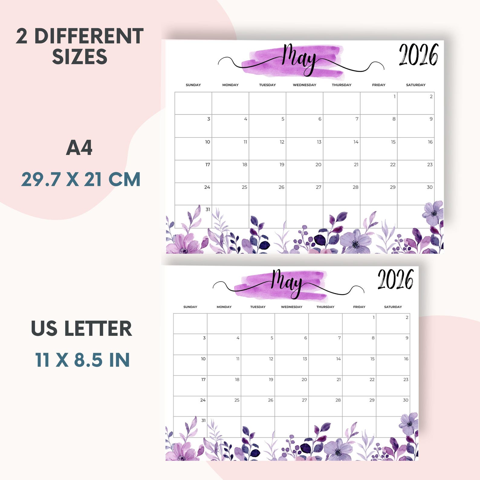 Printable Calendar 2025 2026:floral Design,monthly Planner,watercolor ...