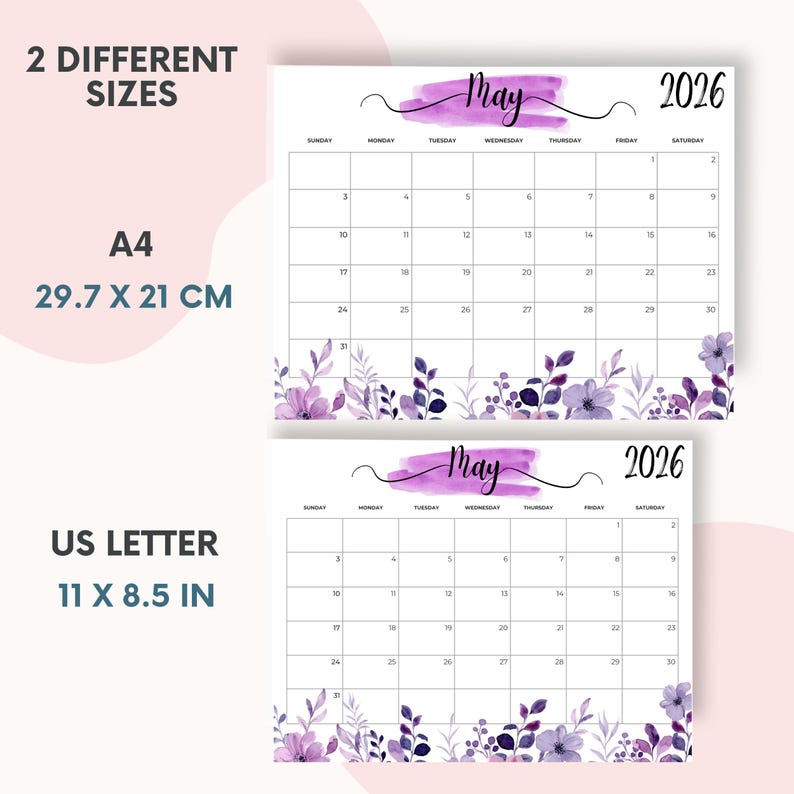 Printable Calendar 2025 2026:floral Design,monthly Planner,watercolor ...