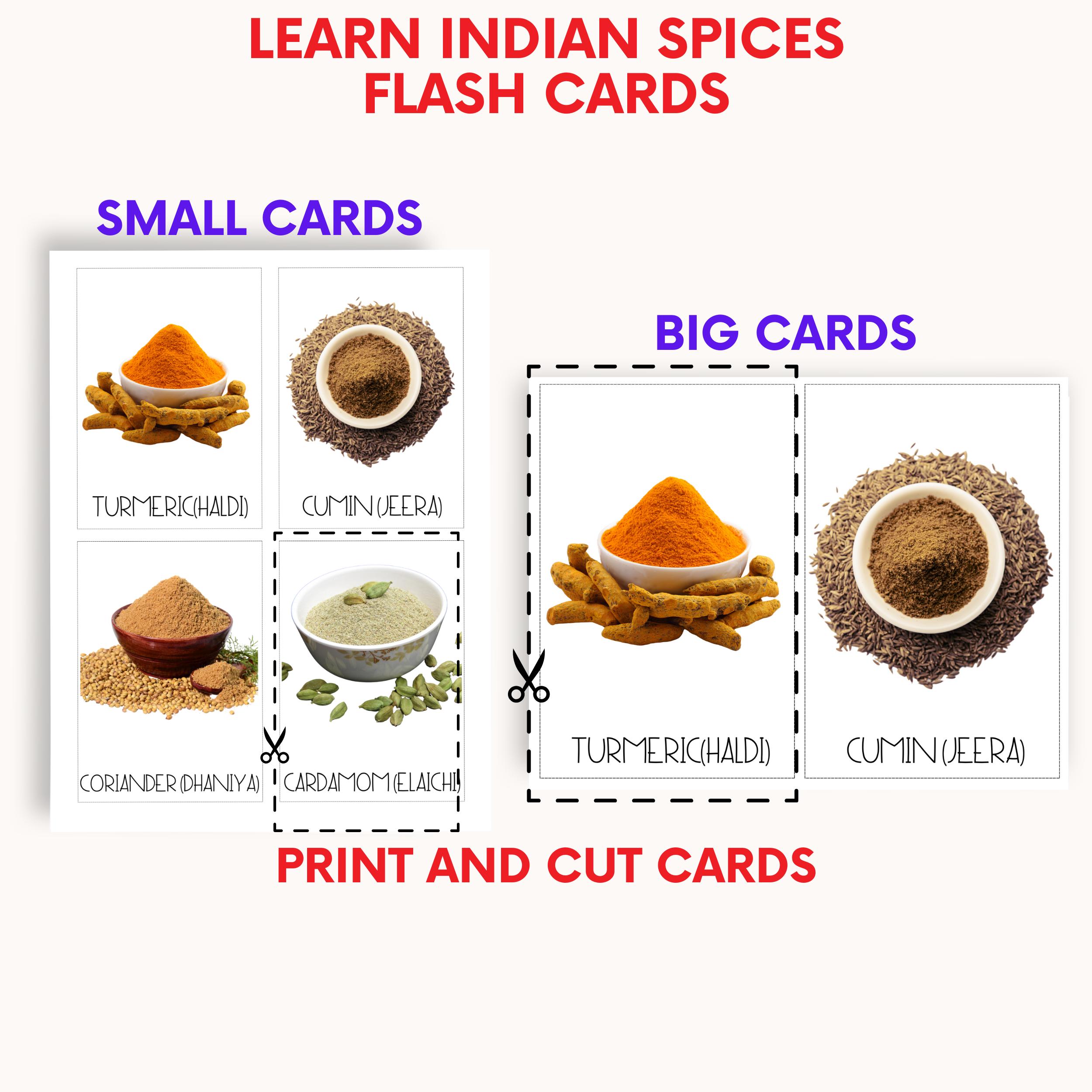 Learn Indian Spices Flashcards 38 Montessori Educational Cards ...
