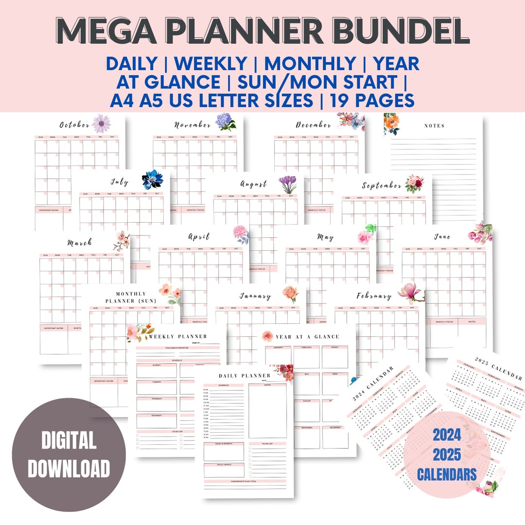 Mega Planner Bundle Daily Planner Weekly Planner Monthly Planner Year ...