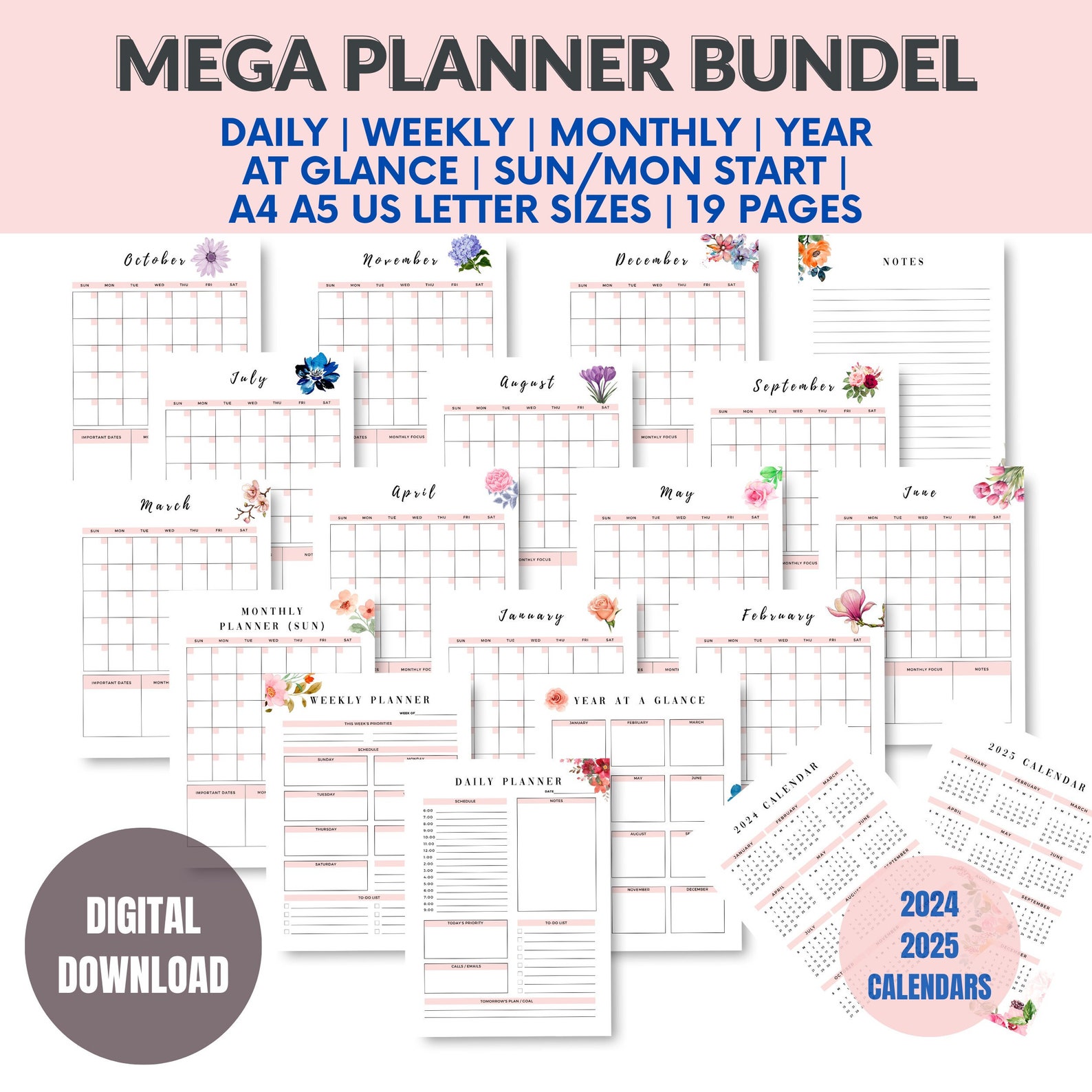 Mega Planner Bundle Daily Planner Weekly Planner Monthly Planner Year ...