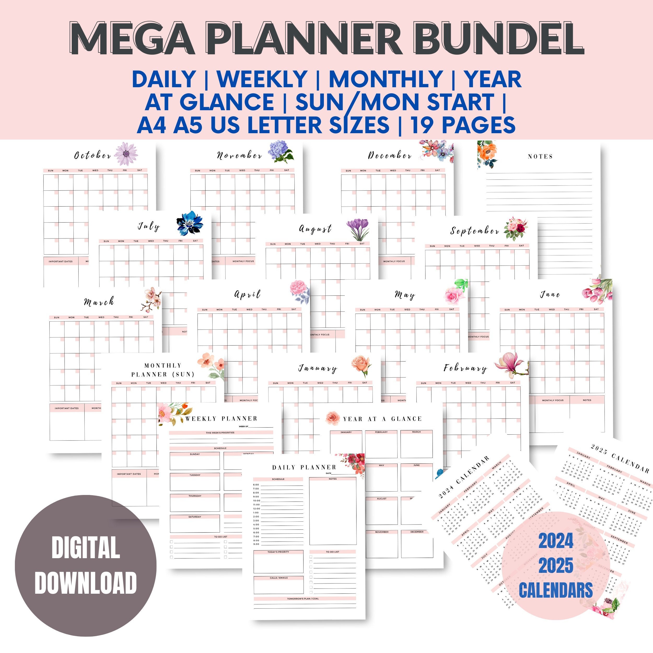 Mega Planner Bundle Daily Planner Weekly Planner Monthly Planner Year ...