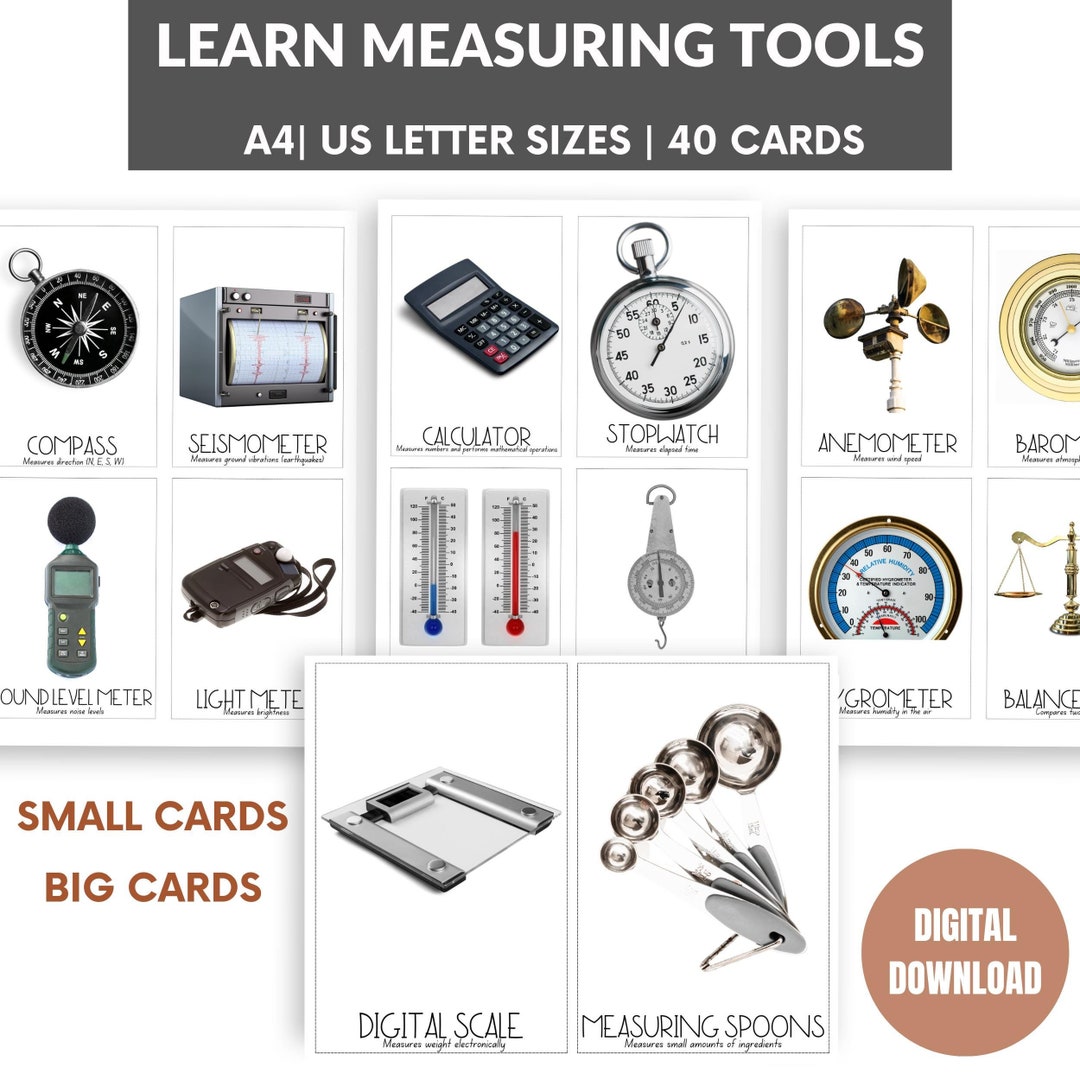 Measuring Tools Flashcards Montessori Cards Flashcards Educational ...