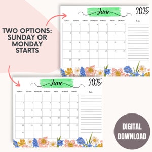 2025 2026 Printable Calendar: Floral Design, Monthly Planner, Calendar ...