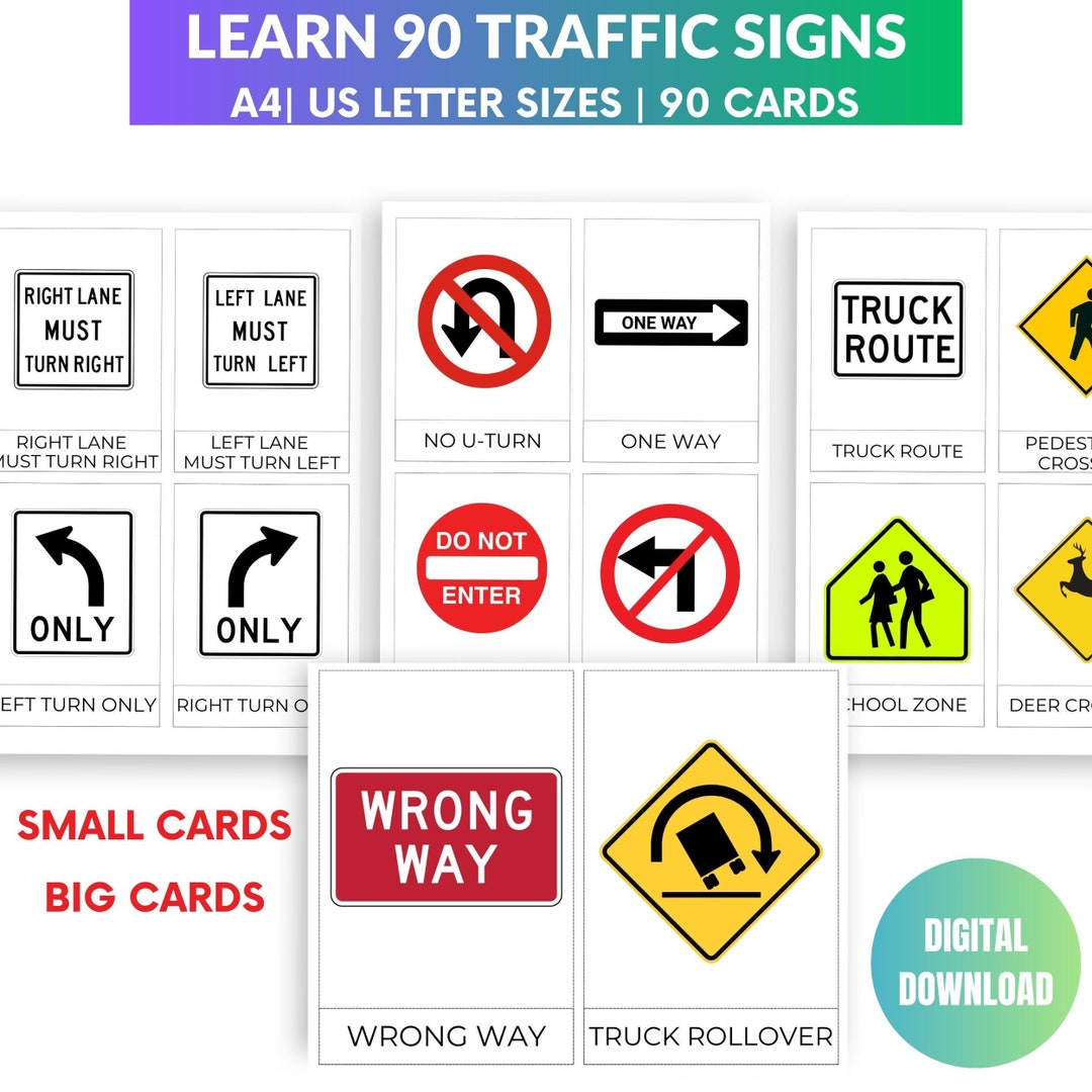 USA Traffic Signs Learning Flashcards Road Test Signs Printable DMV ...