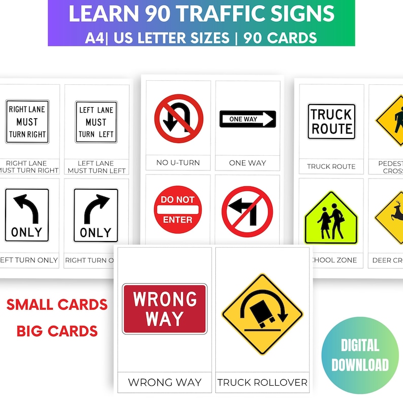USA Traffic Signs Learning Flashcards Road Test Signs Printable DMV ...