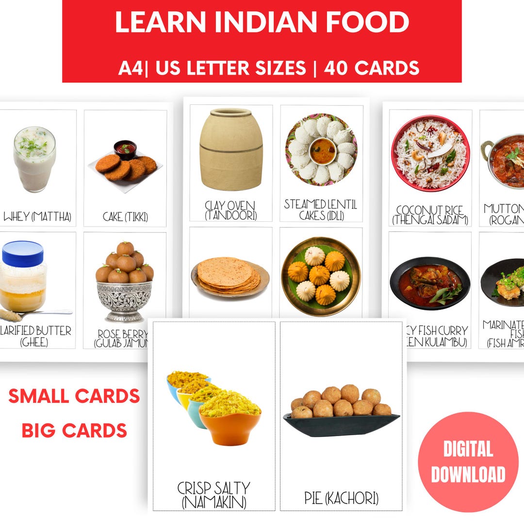 Learn Indian Food Flashcards Montessori Cards Flashcards Educational ...