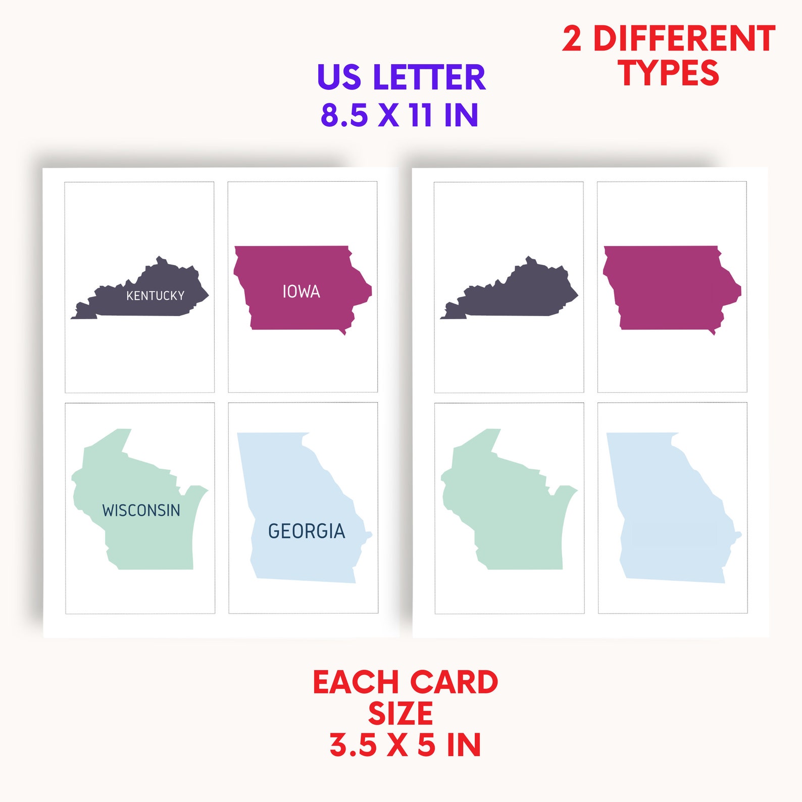 50 States Learning Flashcards for Kids, US Fifty States and Capitals ...