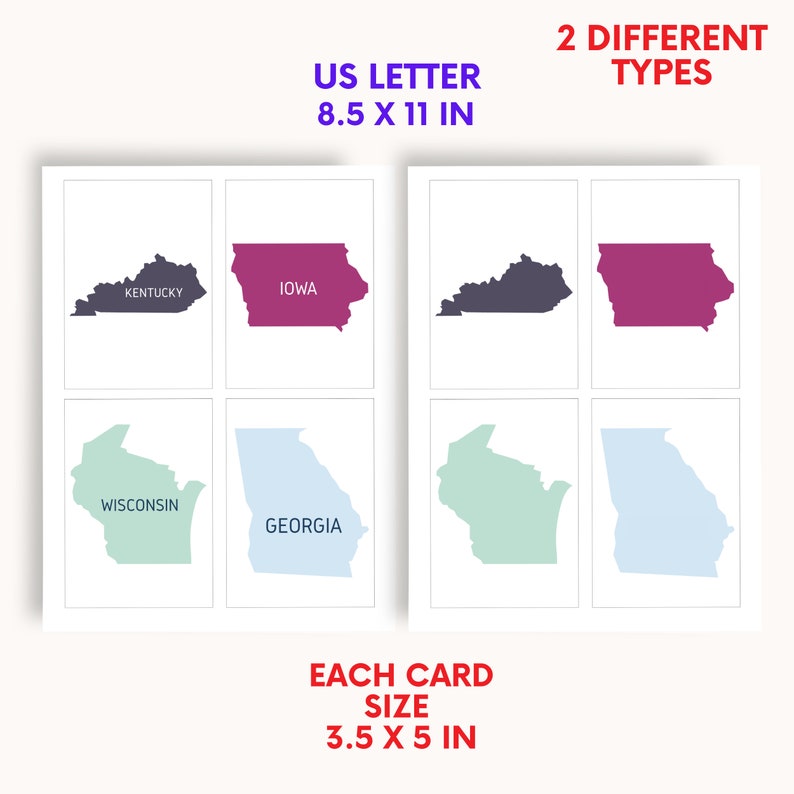 50 States Learning Flashcards for Kids, US Fifty States and Capitals ...