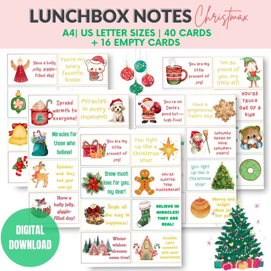 Christmas Lunchbox Notes for Kids, Kid's Positive Affirmation Cards ...