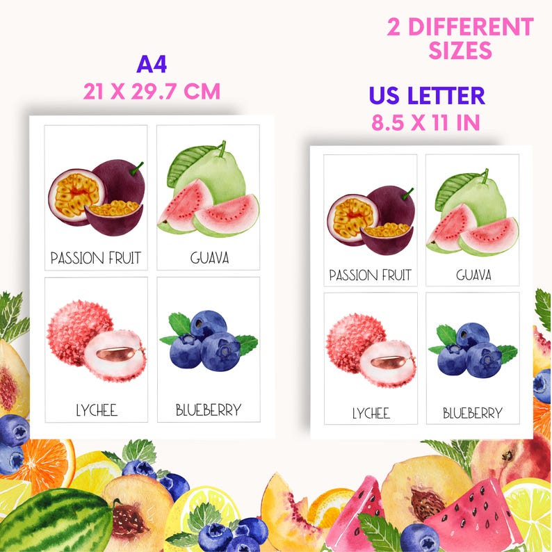 Fruits and Berries Flashcards Watercolor Montessori Cards Cute ...