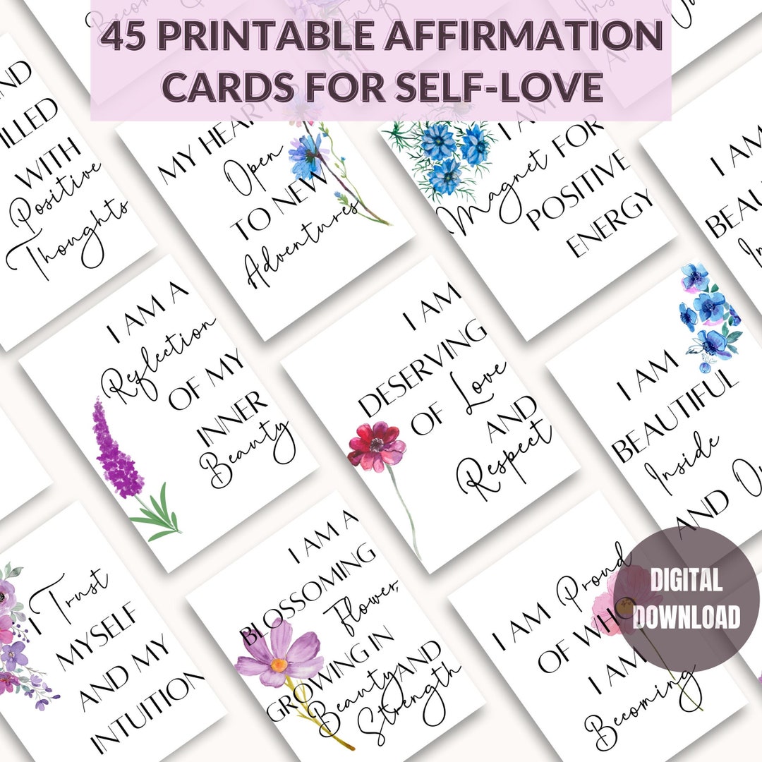 45 Positive Affirmations, Affirmation Card Deck,vision Board,floral ...