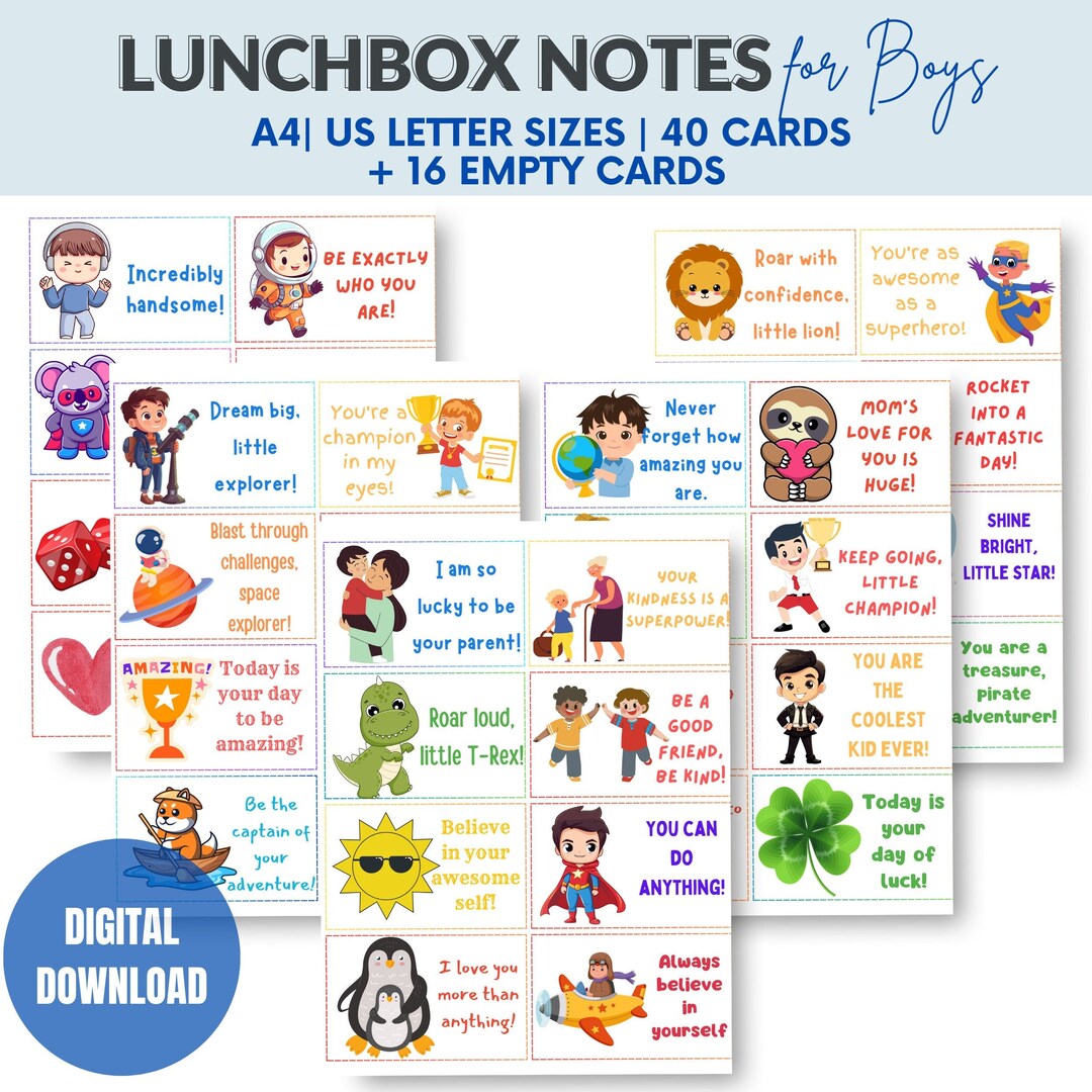 Inspirational Lunchbox Notes, Lunchtime Joy for Boys, Kid's Positive ...