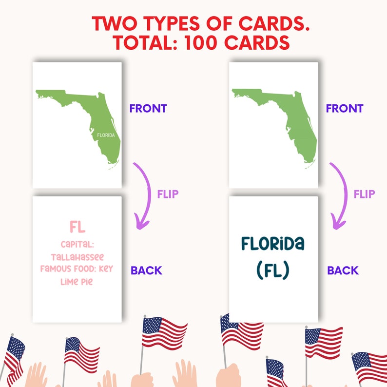 50 States Learning Flashcards for Kids, US Fifty States and Capitals ...