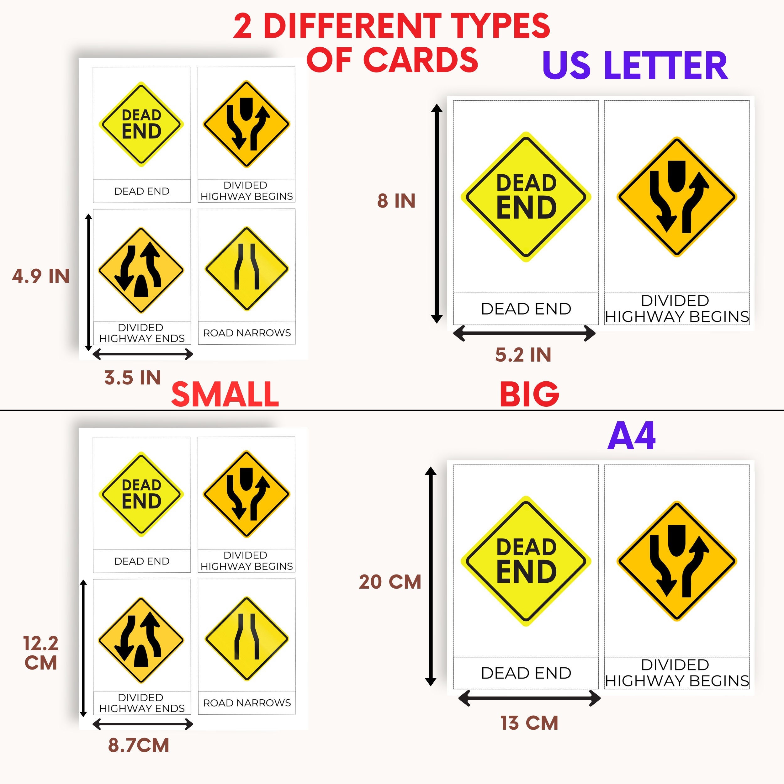 USA Traffic Signs Learning Flashcards Road Test Signs Printable DMV ...