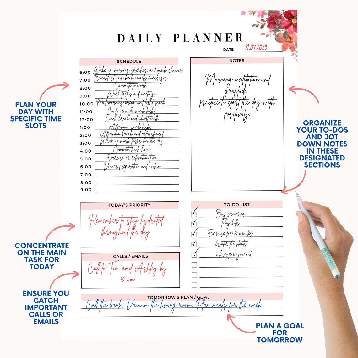 Mega Planner Bundle Daily Planner Weekly Planner Monthly Planner Year at Glance Calendar 2024 ...
