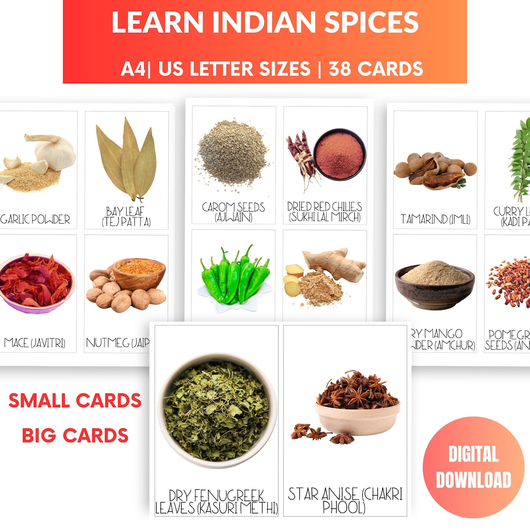 Learn Indian Spices Flashcards 38 Montessori Educational Cards ...