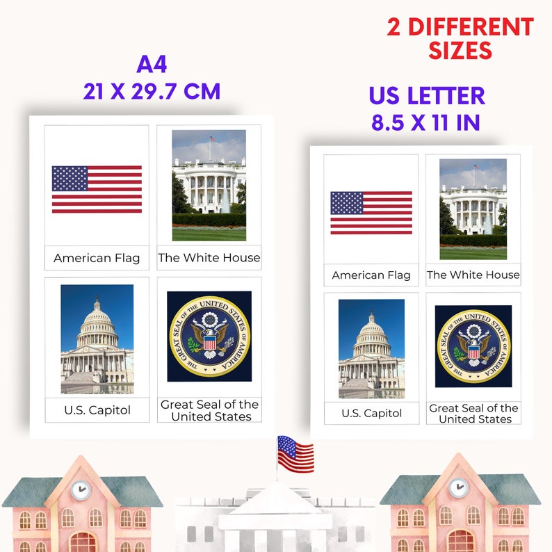 U.S National Symbols and Landmarks 3-part Cards Montessori Flashcards ...