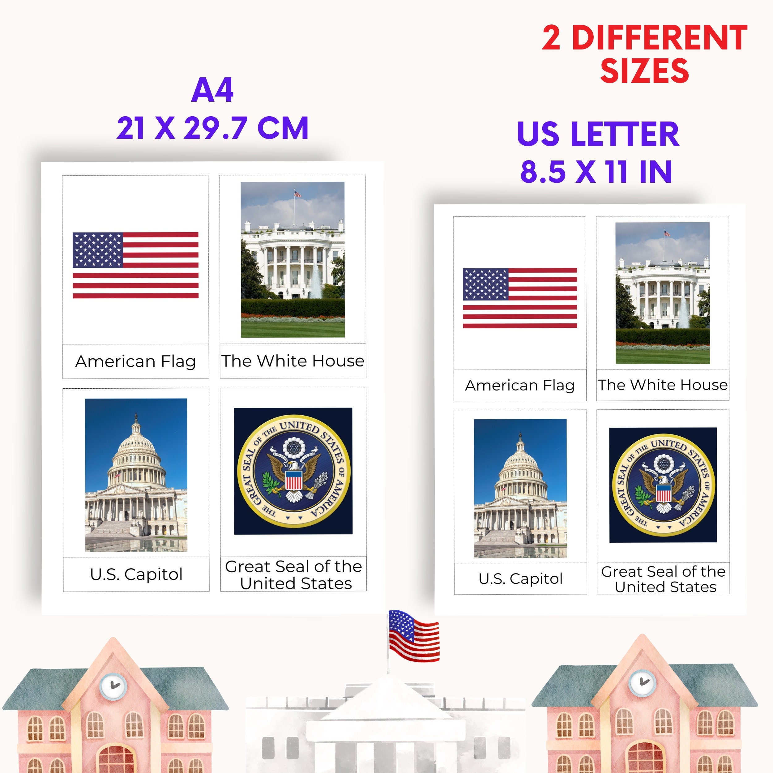 U.S National Symbols and Landmarks 3-part Cards Montessori Flashcards ...