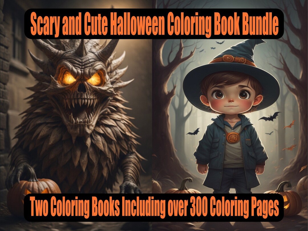 Scary and Cute Halloween Coloring Book Bundle| Includes Over 300 ...
