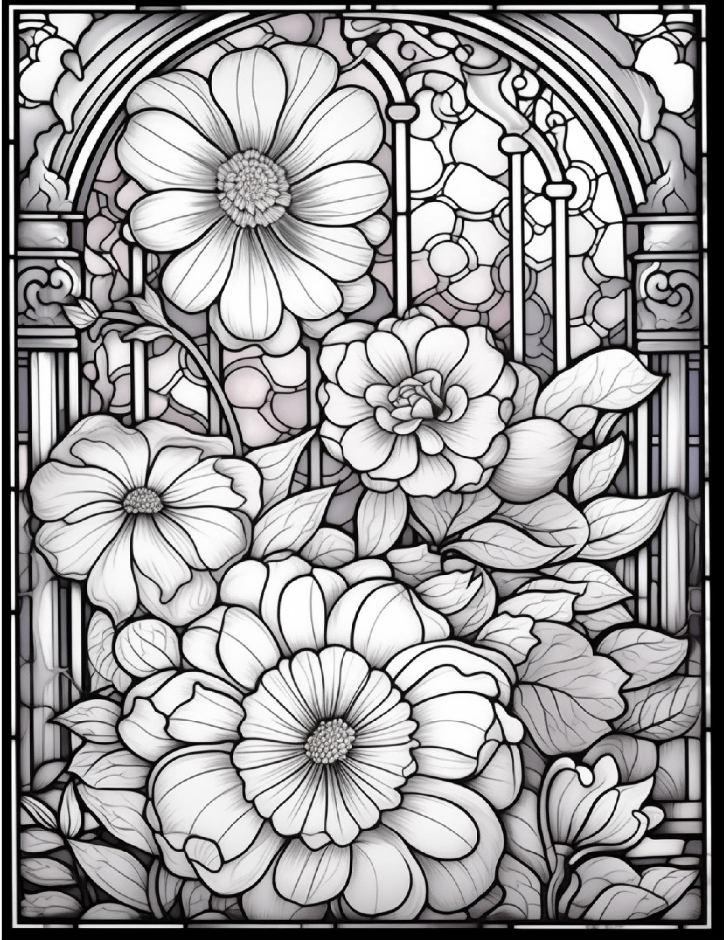Stained Glass Flower Coloring Book| Includes 90 Coloring Pages and a ...