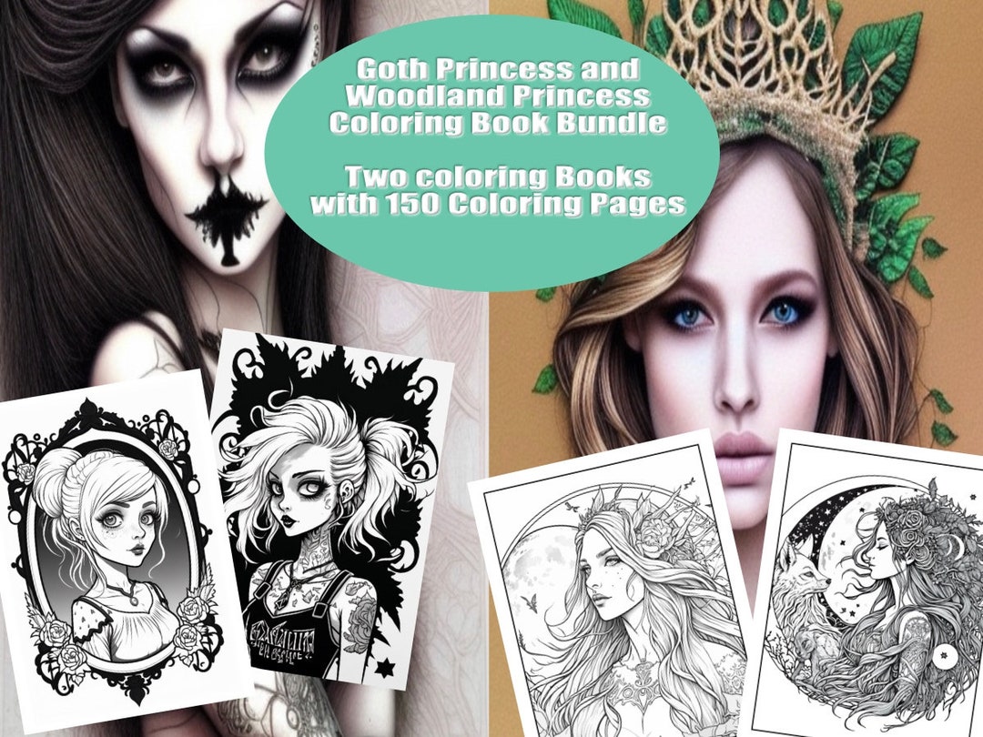 Woodland Princess and Goth Princess Coloring Book Bundle| Two Coloring ...