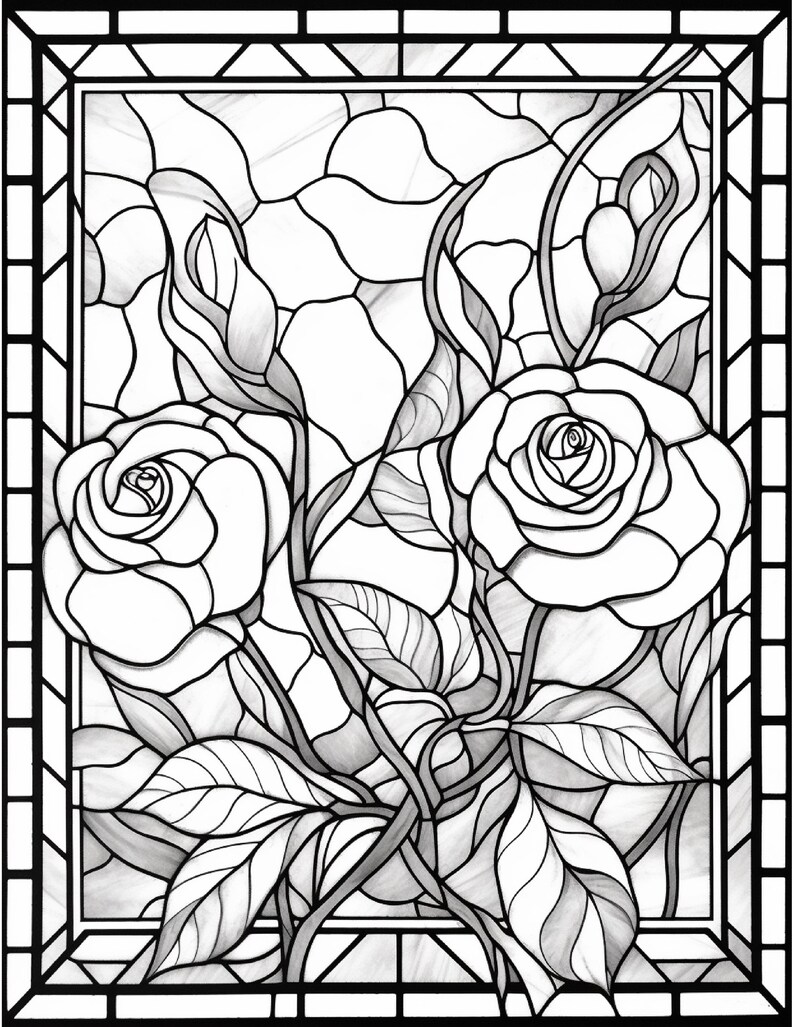 Stained Glass Flower Coloring Book Includes 90 Coloring Pages and a ...