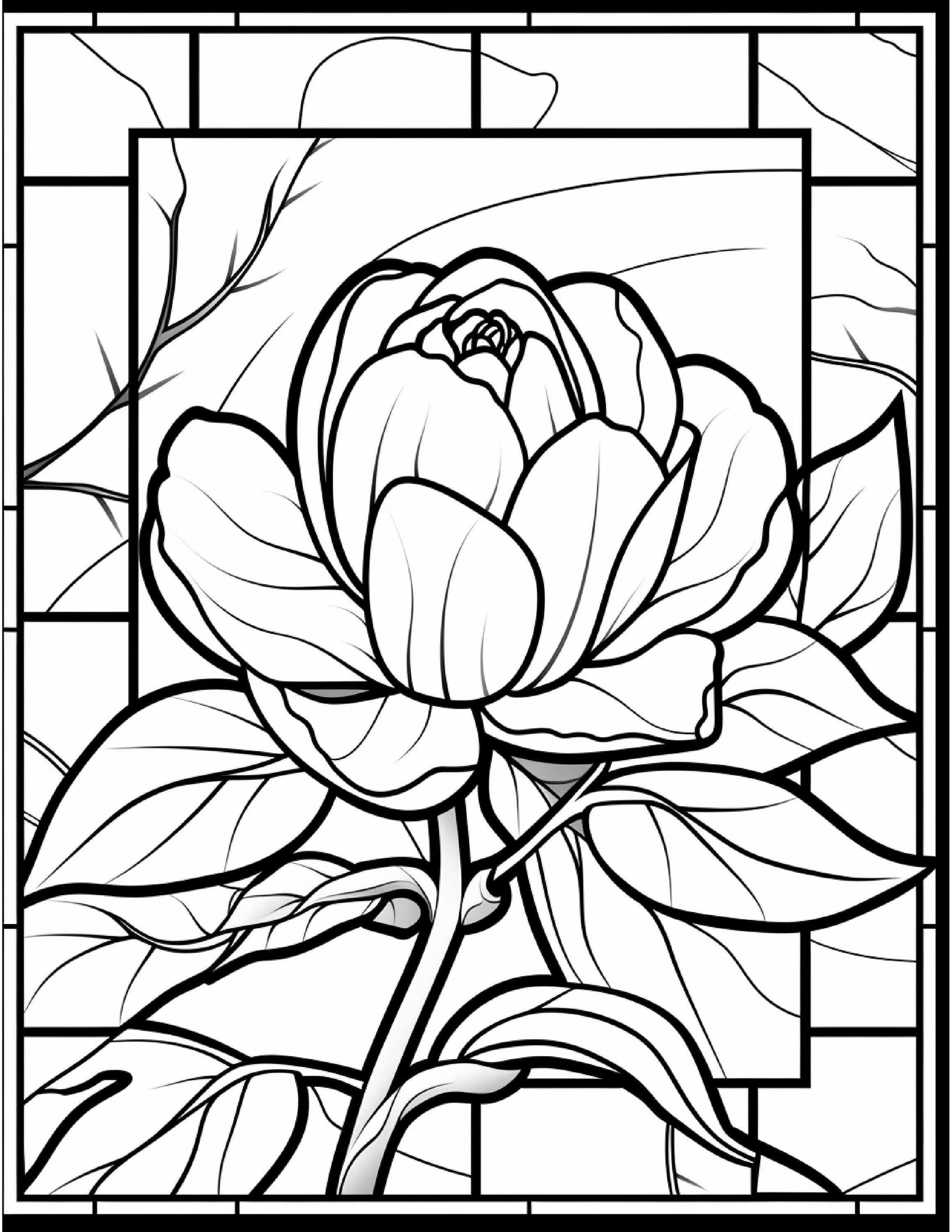 Stained Glass Flower Coloring Book| Includes 90 Coloring Pages and a ...