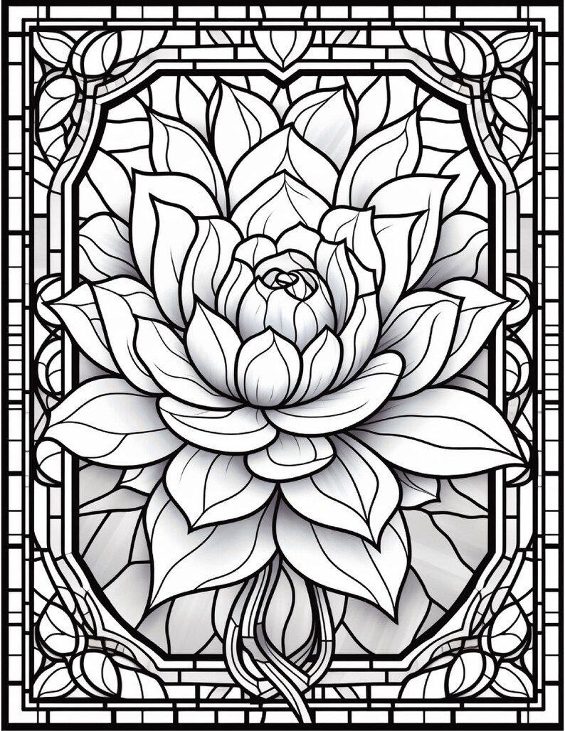 Stained Glass Flower Coloring Book| Includes 90 Coloring Pages and a ...