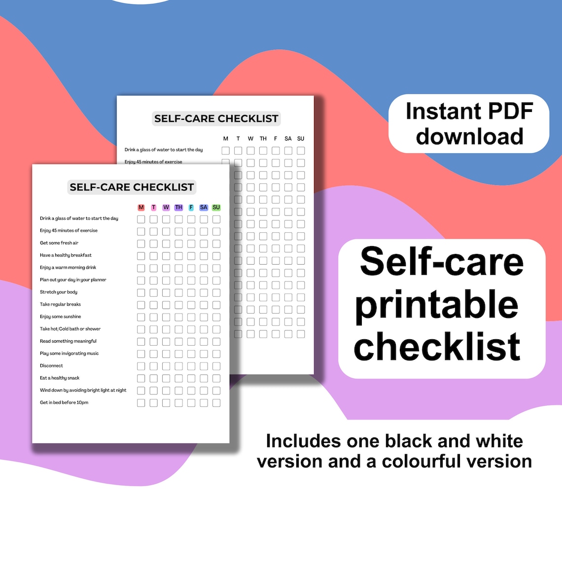 Printable Self-care Checklist, Detailed Self-care Checklist, Printable ...