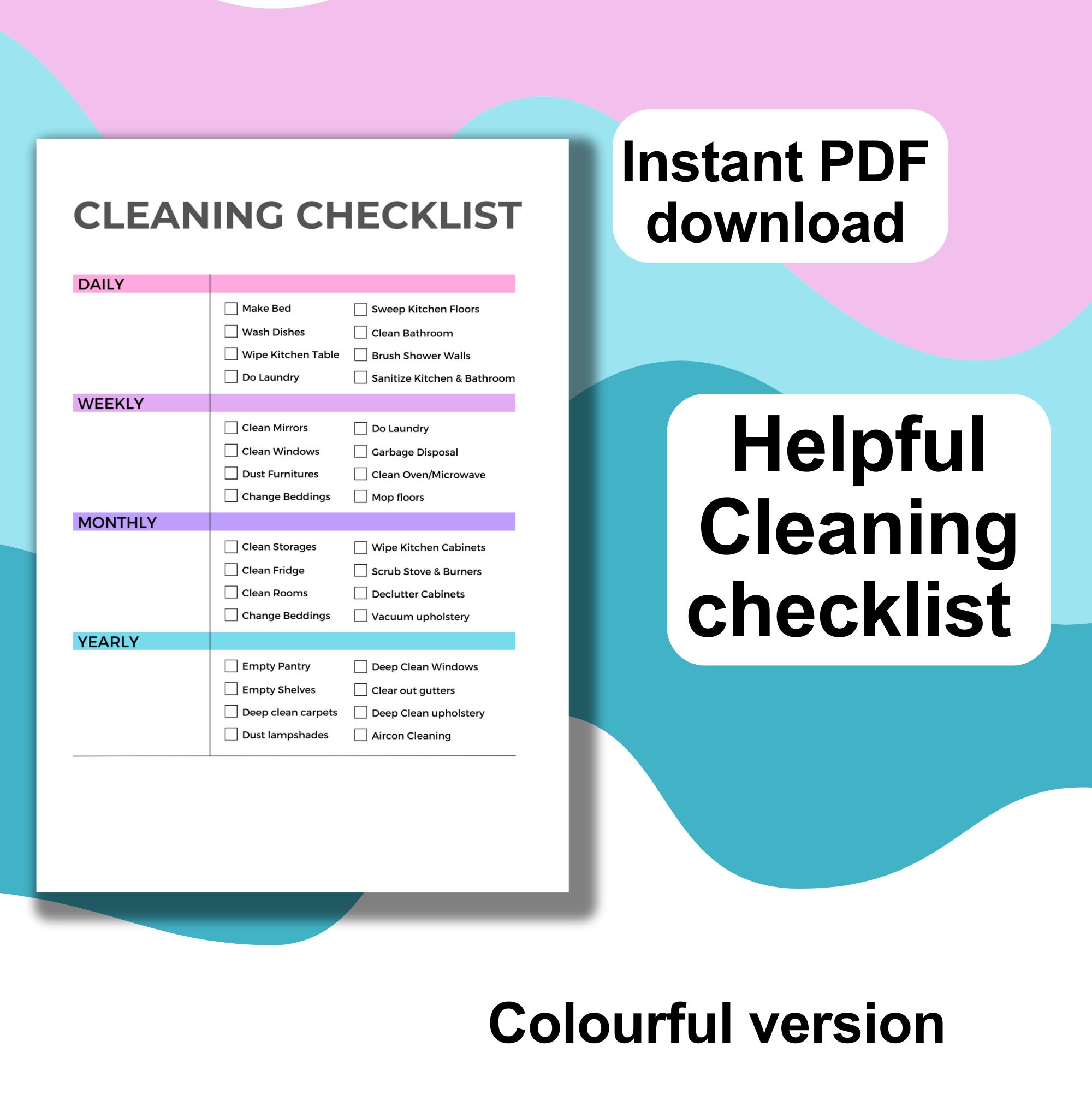 Printable Cleaning Checklist Detailed Cleaning Checklist - Etsy