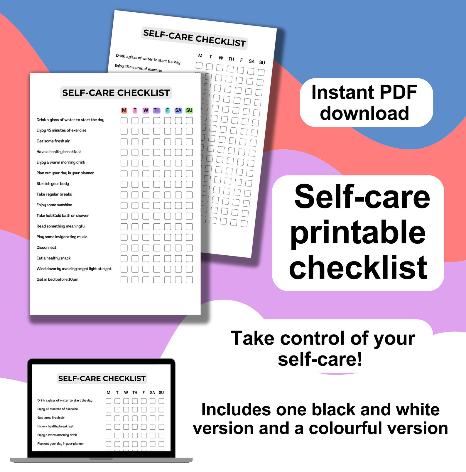 Printable Self-care Checklist, Detailed Self-care Checklist, Printable ...