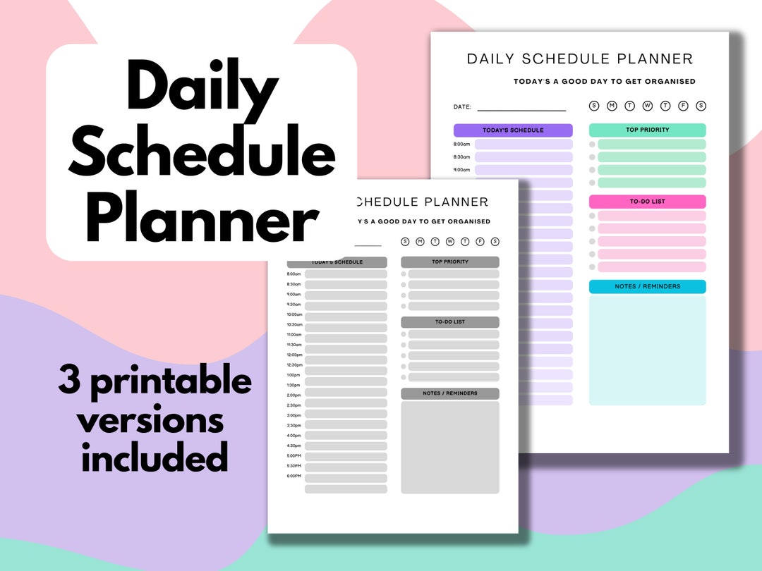 Daily Planner Printable to Do List, Minimal Daily Schedule, Colourful ...
