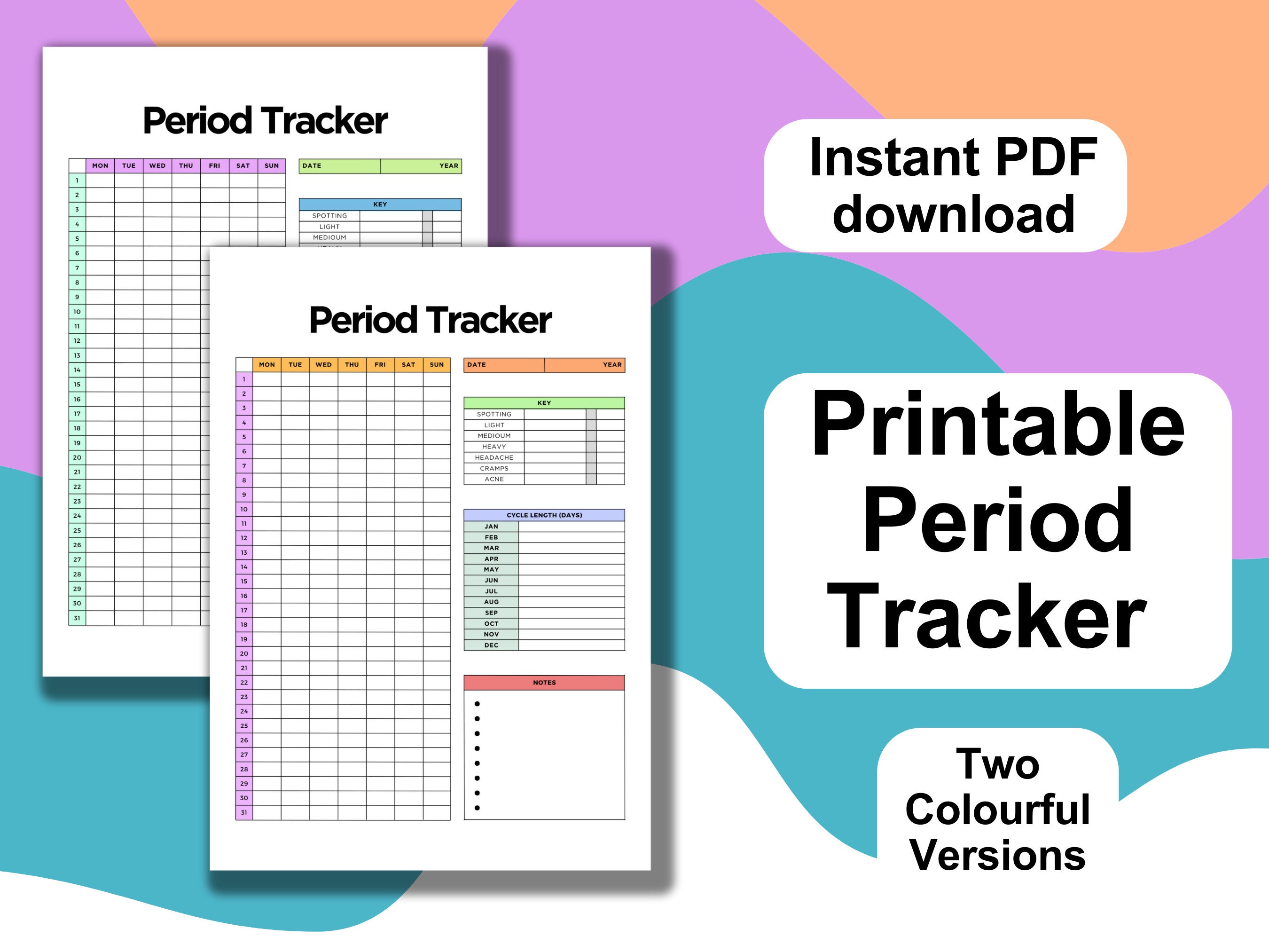 Printable Monthly Period Tracker, Menstruation Period Cycle Length ...