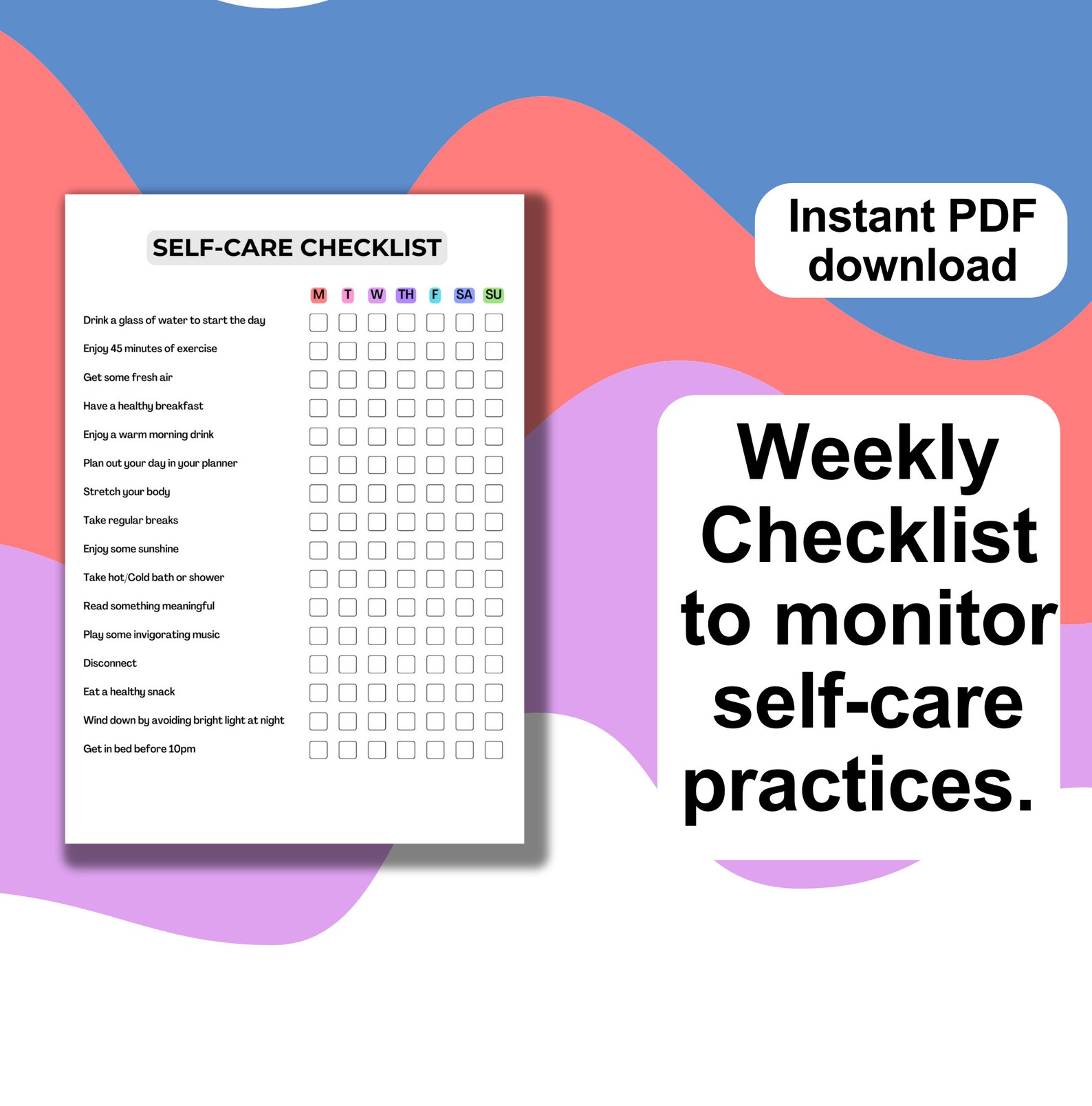 Printable Self-care Checklist, Detailed Self-care Checklist, Printable ...