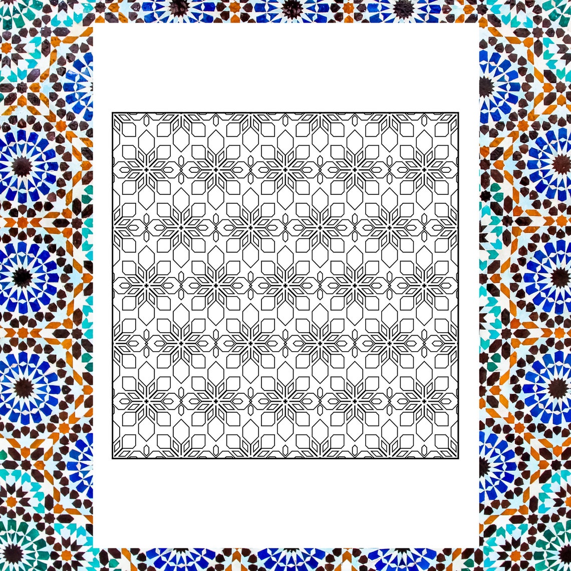 Mosaic Tile Coloring Book Moroccan Mosaic Tile Coloring Pages Adults ...