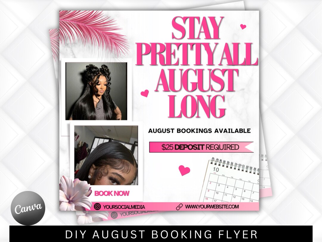 August Booking Flyer Template: Editable Beauty Specials, DIY Canva ...