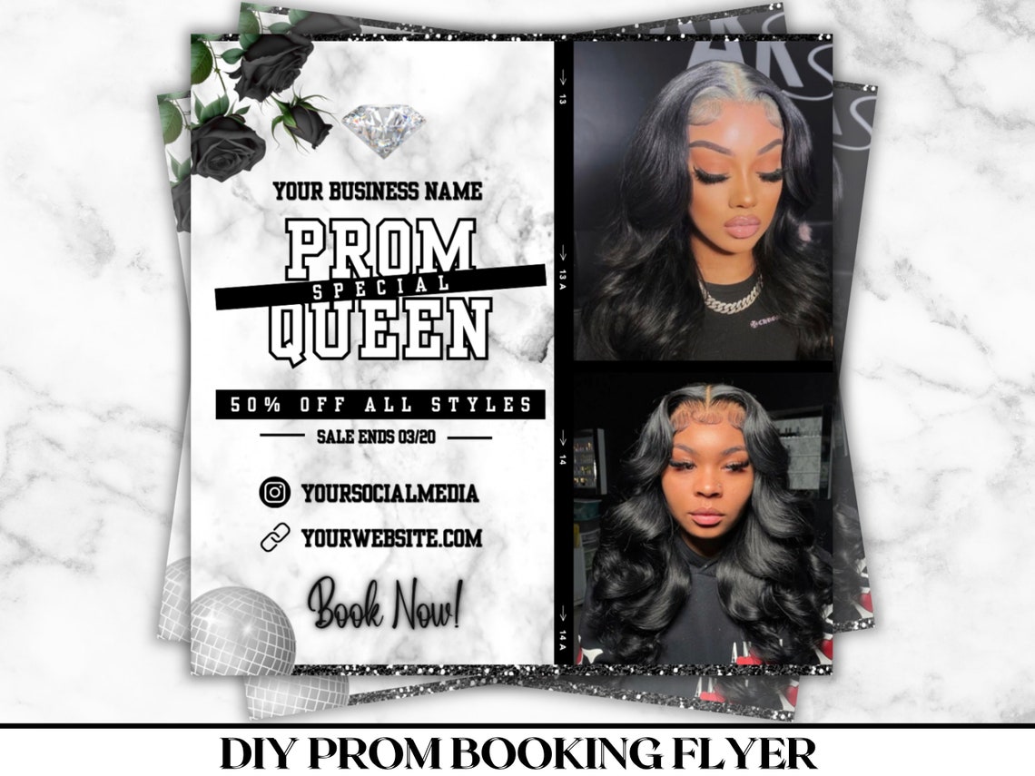 DIY Prom Booking Flyer, Prom Specials Flyer, Homecoming Flyer, Makeup ...