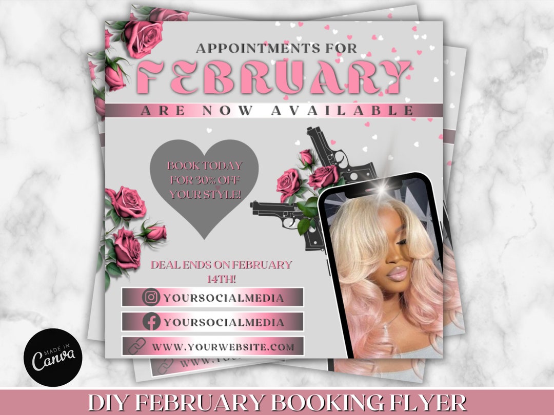 February Booking Flyer, Valentines Day Booking Flyer, Holiday Deals ...