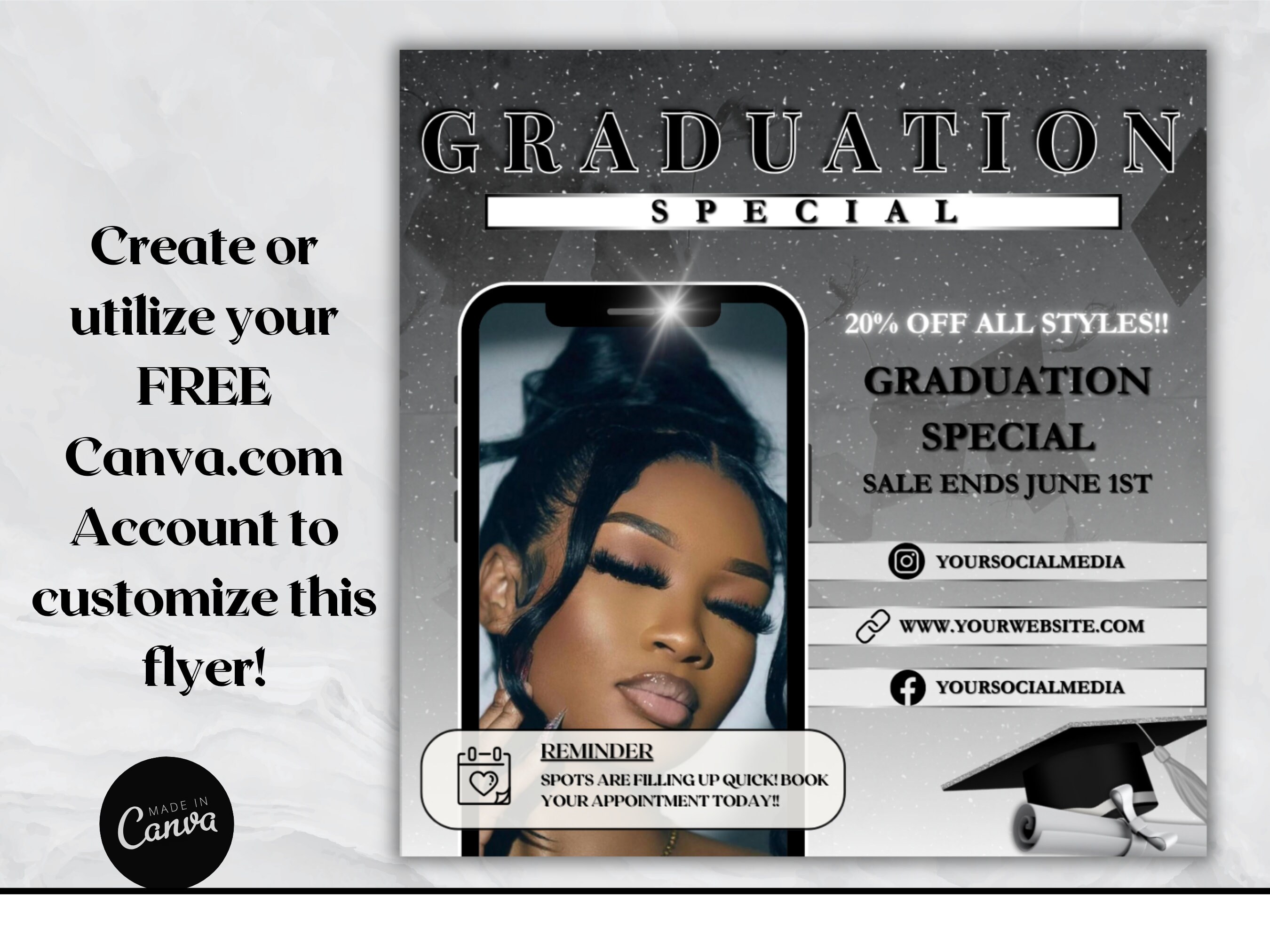 DIY Graduation Booking Flyer, Graduation Specials Flyer, Homecoming ...