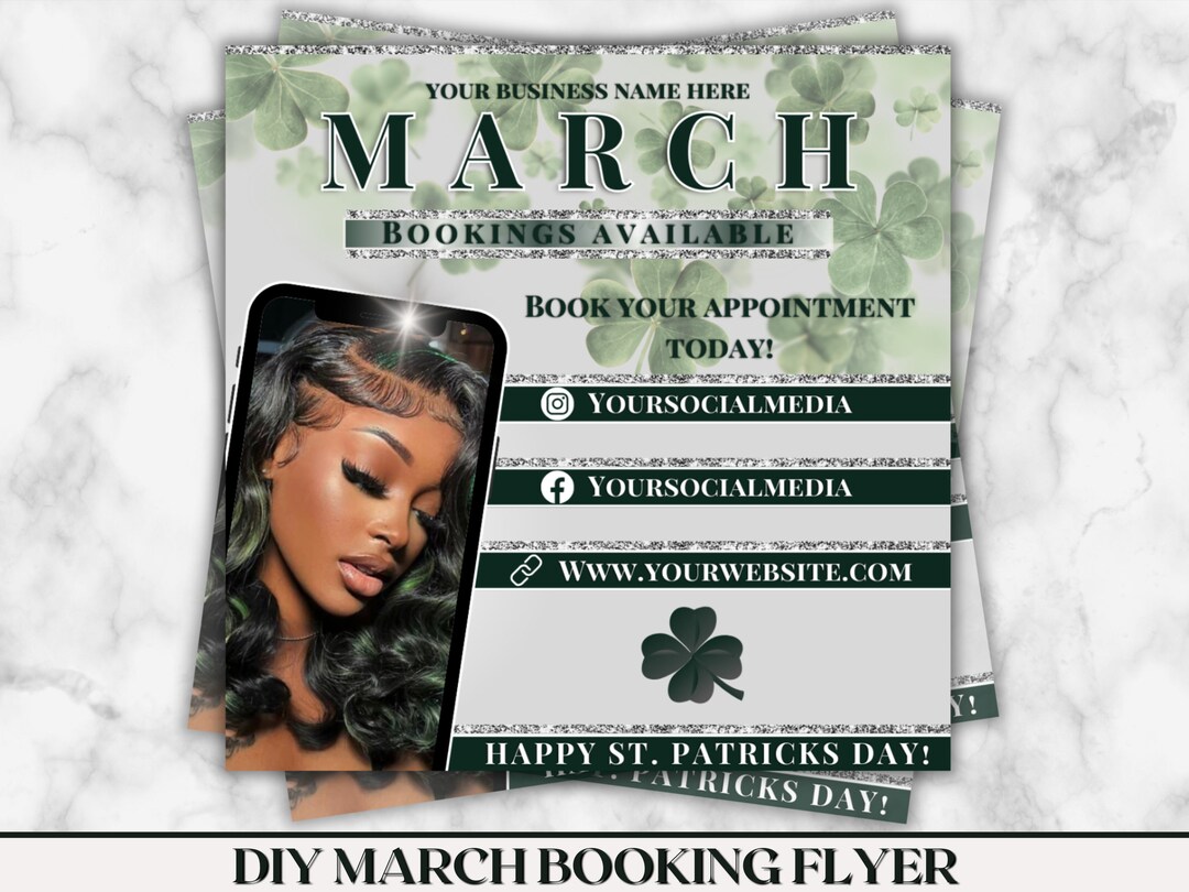 DIY March Booking Flyer, St Patricks Day Booking Flyer, March Madness ...