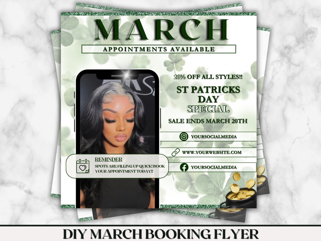 DIY March Booking Flyer, St Patricks Day Booking Flyer, Holiday Deals ...