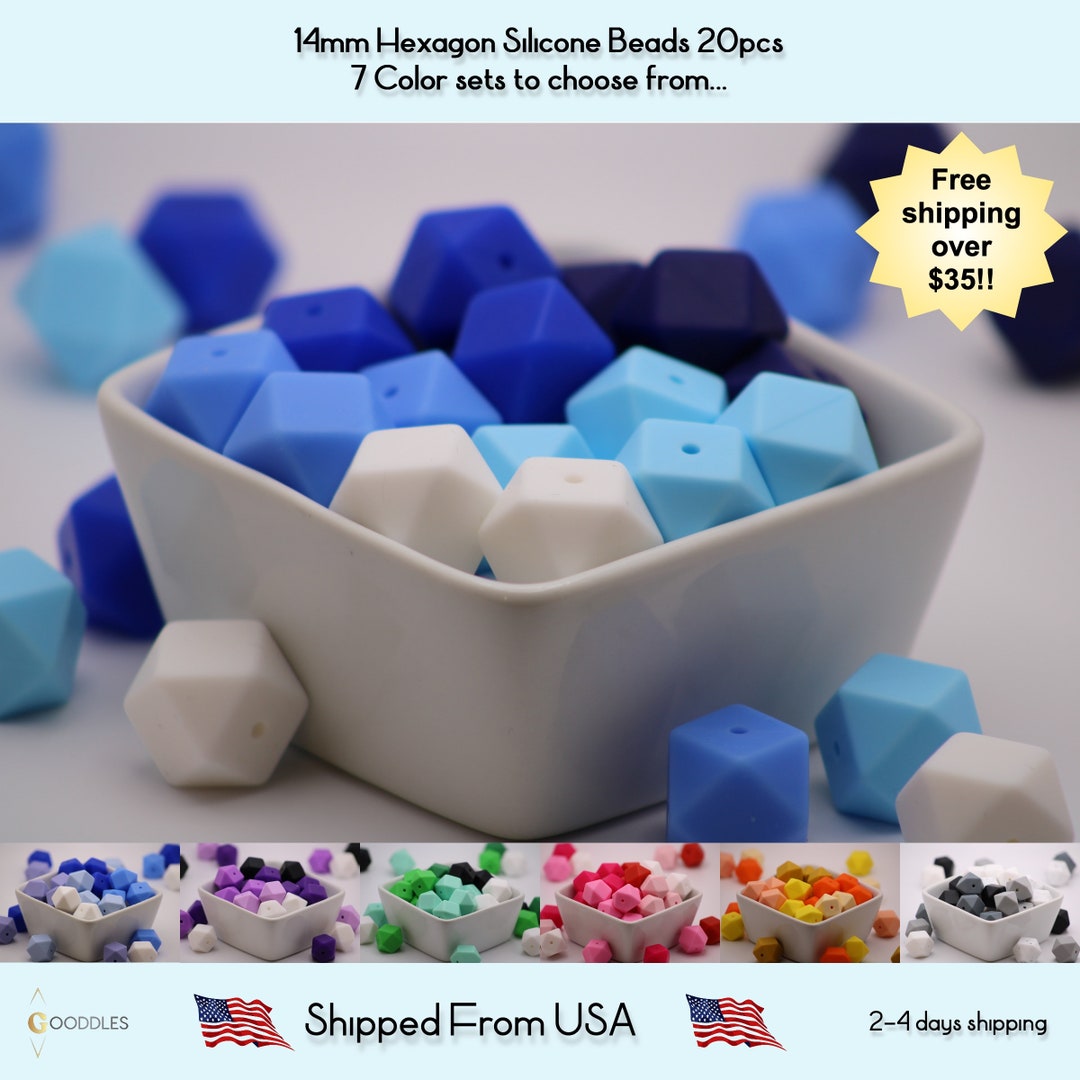 20pcs 14mm Silicone Hexagon Beads - 7 Different Color Mix Sets for ...