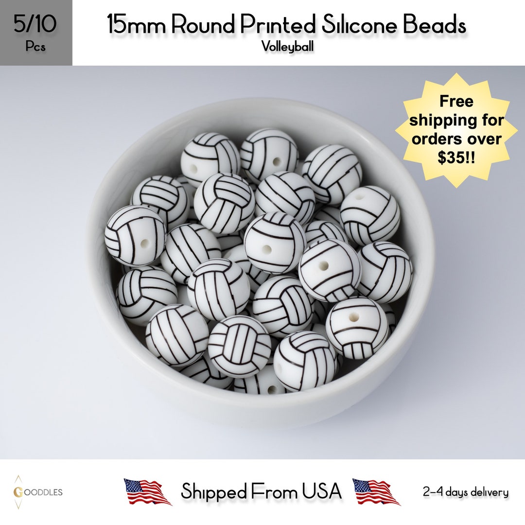 15mm Round Volleyball Printed Silicone Beads for Pens and DIY ...
