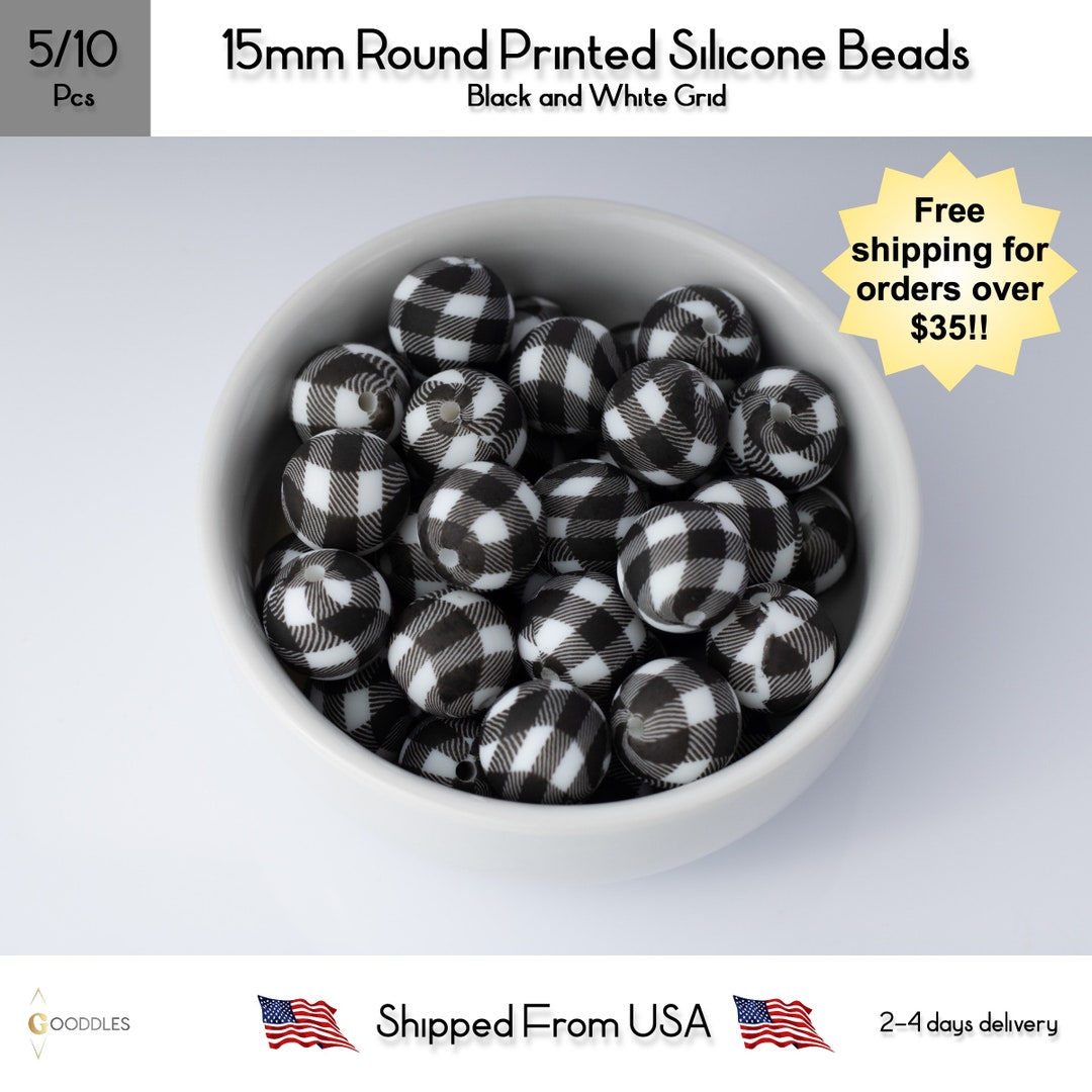 15mm Round Black and White Grid Printed Silicone Beads for Pens and DIY ...