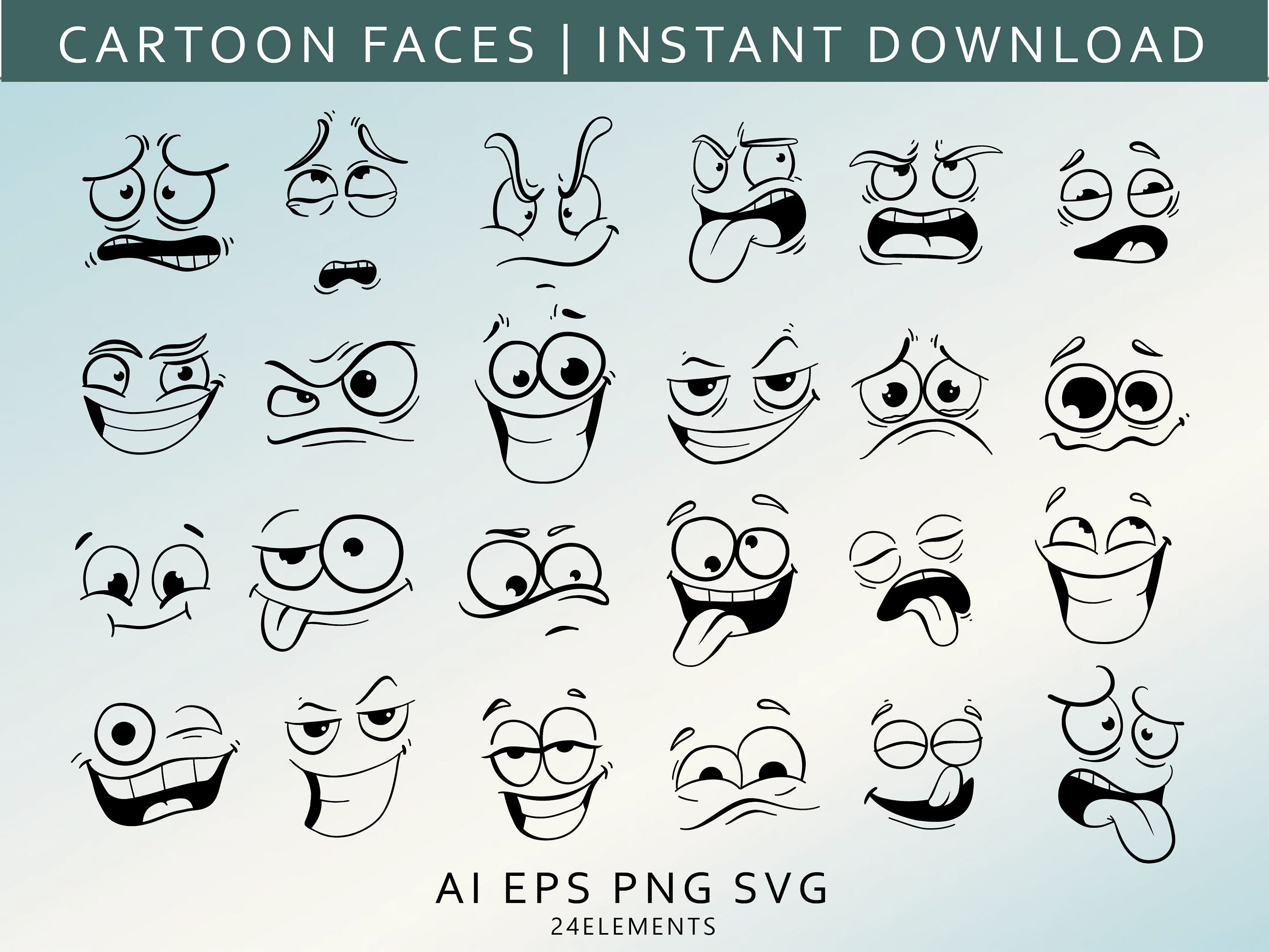 Cartoon Emotion Faces SVG Bundle, Kawaii Face SVG, Cute Funny Face SVG ...