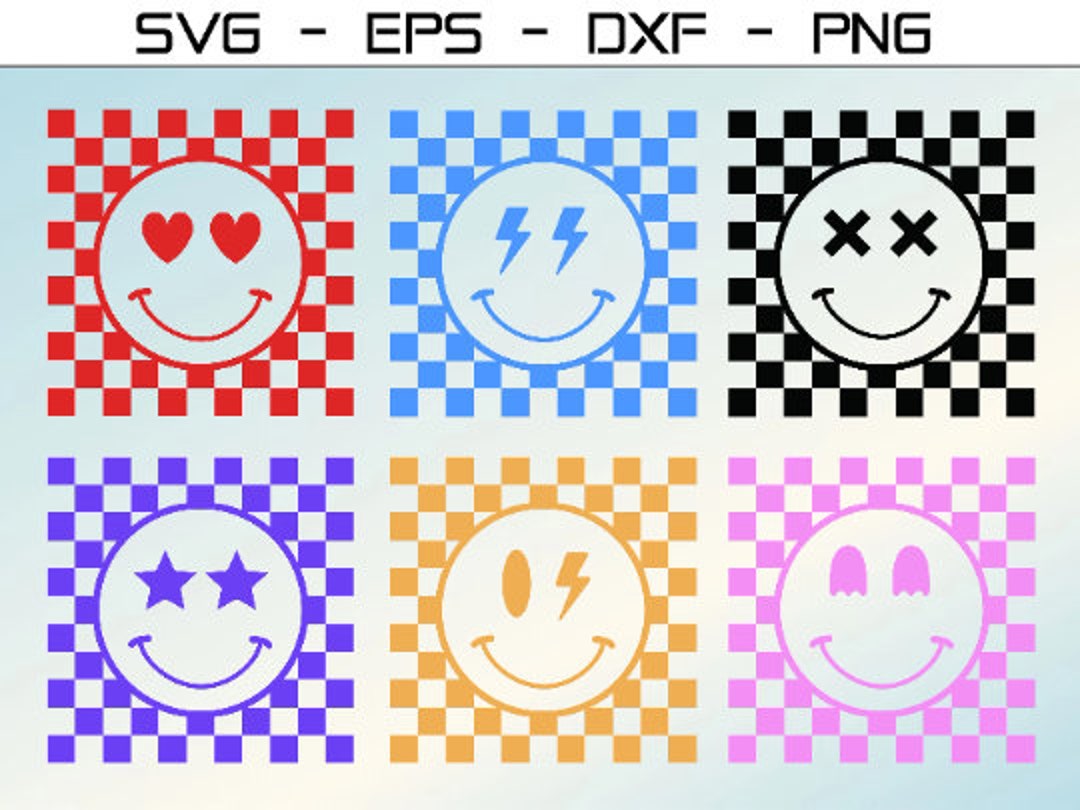 Checkered Smiley Svg, Bundle Checkered Pattern Svg, Smiley Face Svg ...