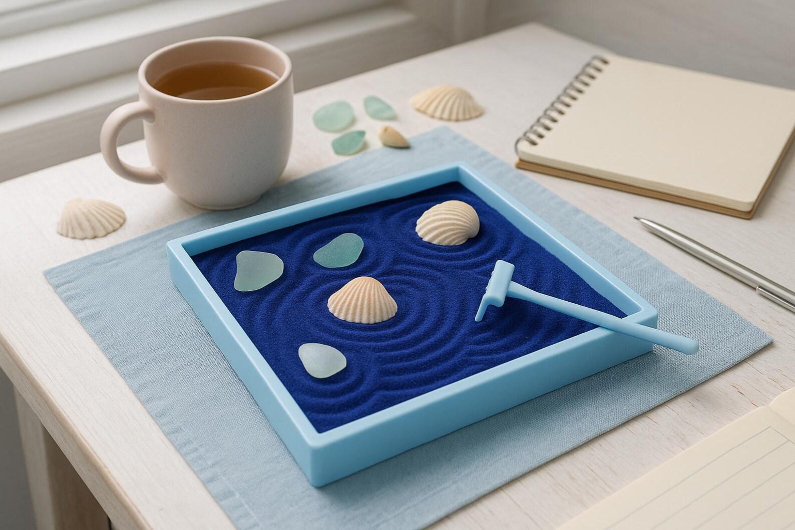 Zen Garden Kit – Light Blue 8"x8" Base, Crystal & Deep Blue Sand ...