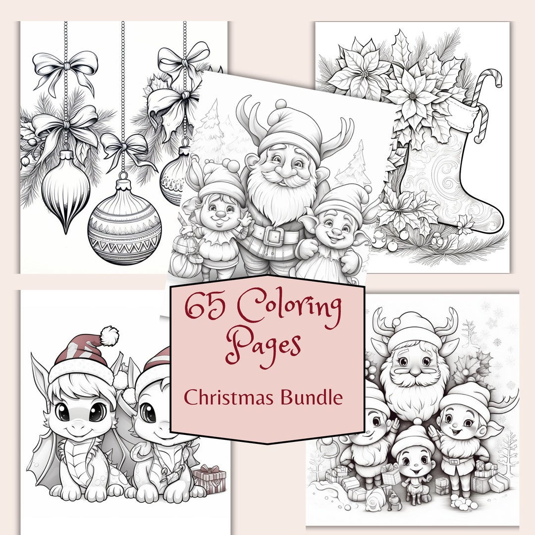 65 Christmas Coloring Pages Bundle, Coloring Greyscale Pages, Adult and ...